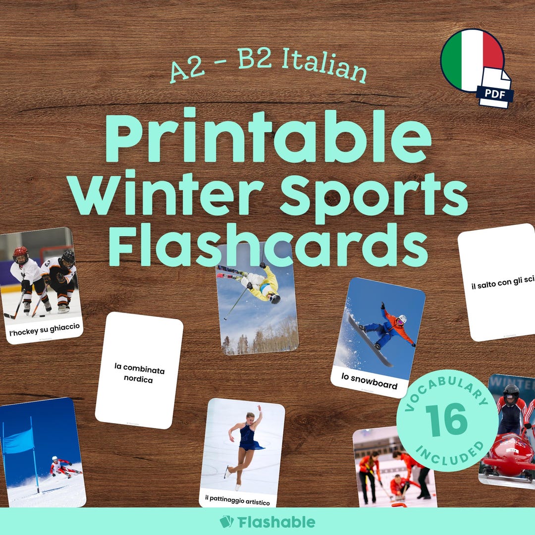 Printable Italian Flashcards for Kids Winter Sports Vocabulary in ...