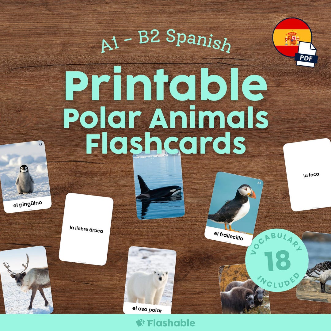 Spanish Polar Animals Flashcards for Kids Montessori Spanish Vocabulary ...