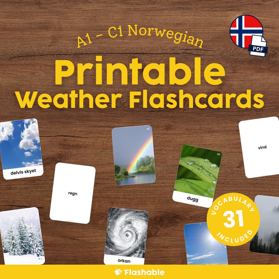Printable Norwegian Flashcards for Kids Weather Vocabulary in Norwegian ...