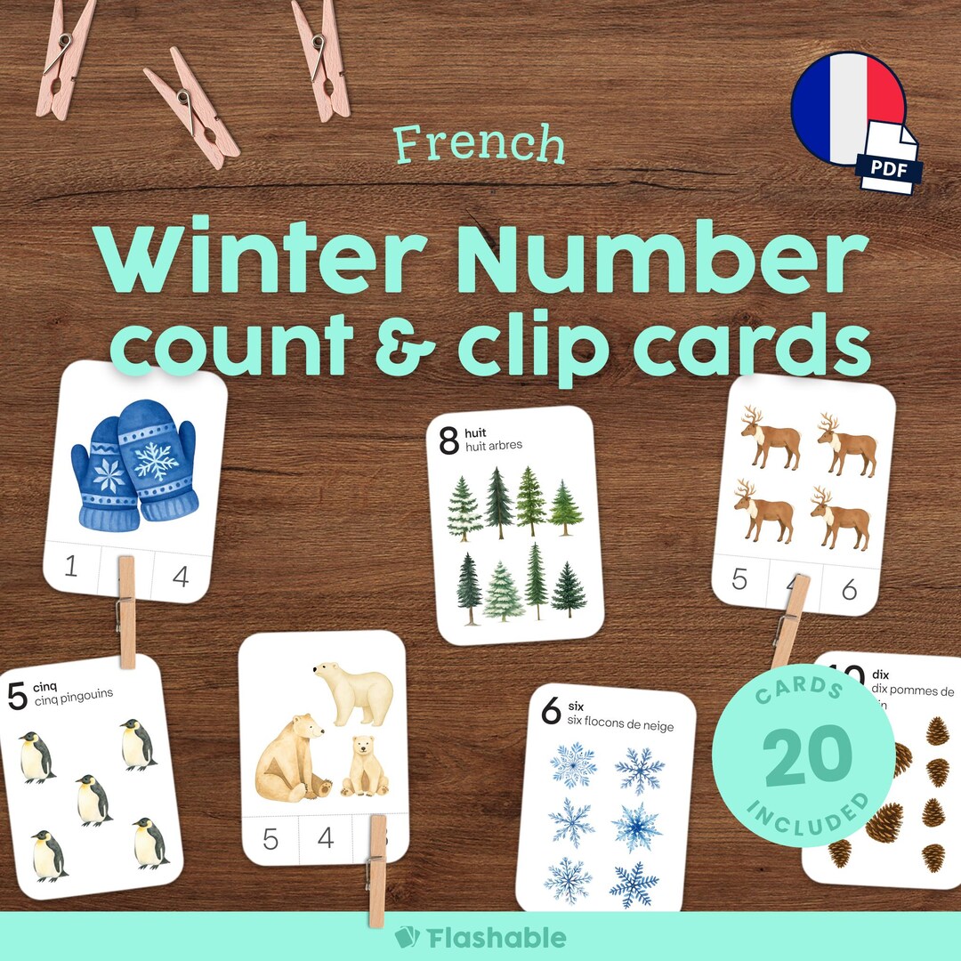 French Winter Nature Count and Clip Number Cards 1-10 Winter Learning ...