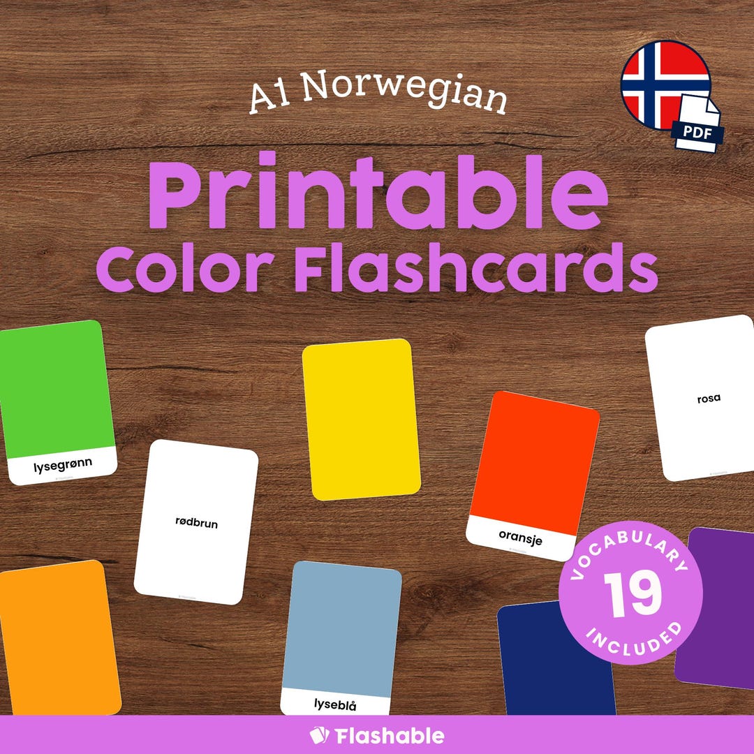 Printable Norwegian Flashcards for Kids Color Vocabulary in Norwegian ...