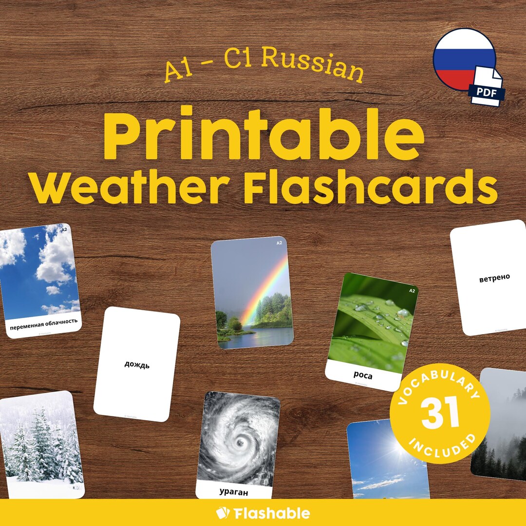 Printable Russian Language Flashcards for Kids Weather Vocabulary in ...