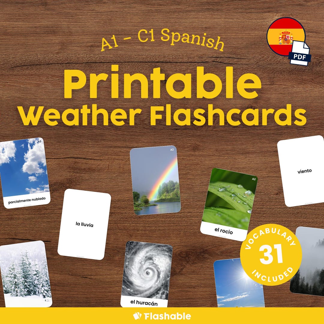 Spanish Weather Flashcards for Kids, Montessori Homeschool (digital ...