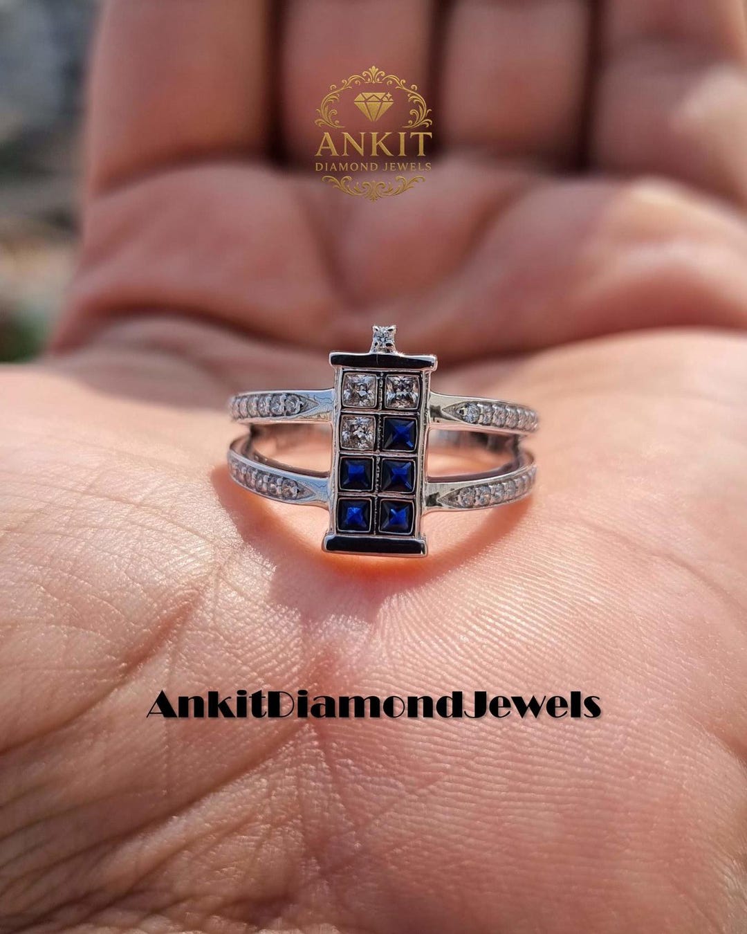 Doctor Who Inspired Tardis Ring: 1.00 CT Sapphire & Lab Diamond 10k ...