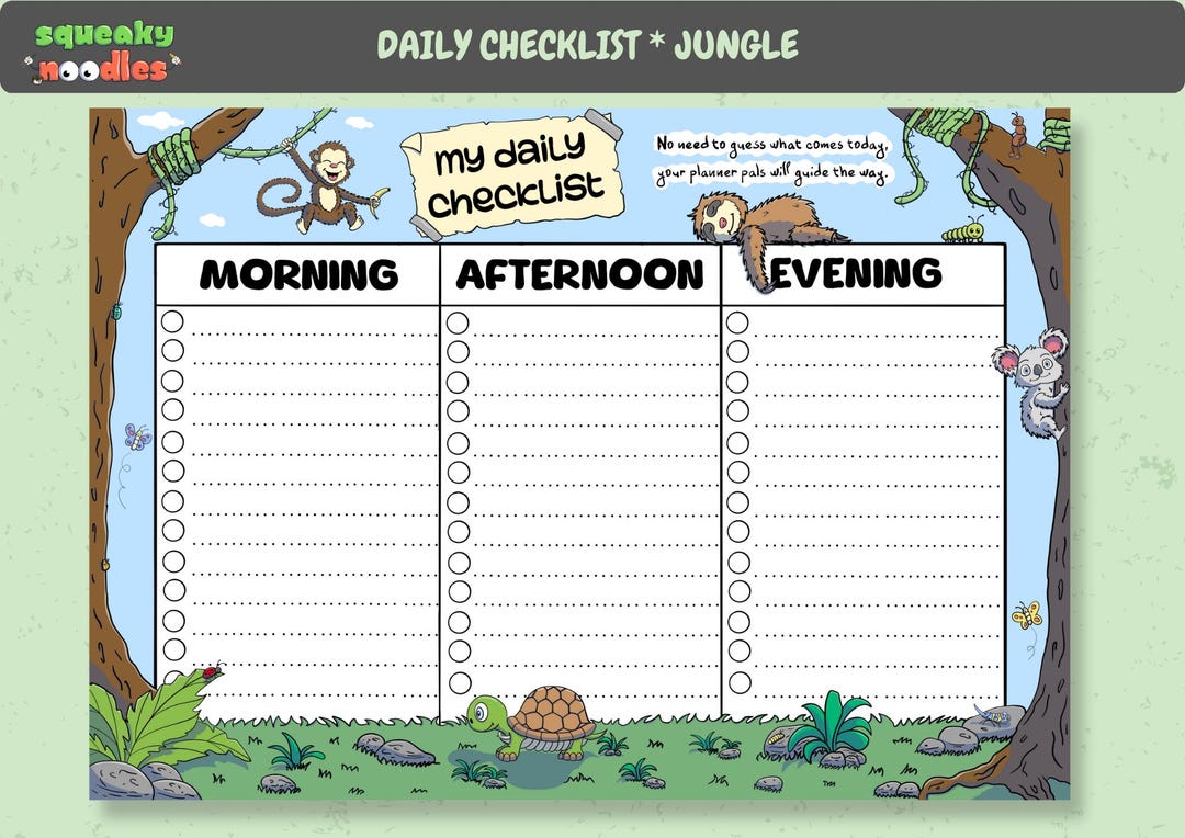 Daily Checklist for Kids | Cartoon Animals | Jungle (instant Download ...