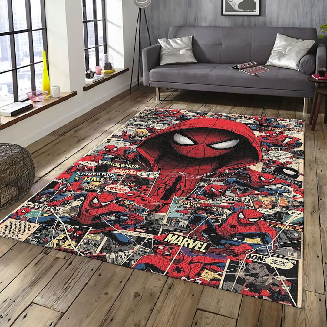 Marvel Comics Rug, Hooded Spider-man Art | Retro Superhero Decor ...