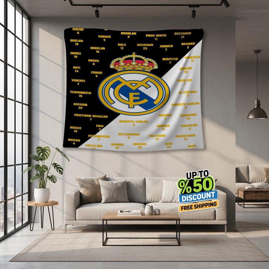 Real Madrid CF Tapestry: Real Madrid Custom Logo Woven Wall Hanging - Etsy