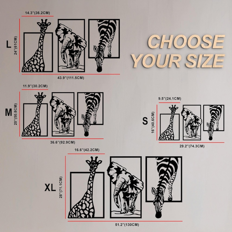 African Animals Wall Art, Giraffe Panel, Elephant Decor for Wall, Zebra ...