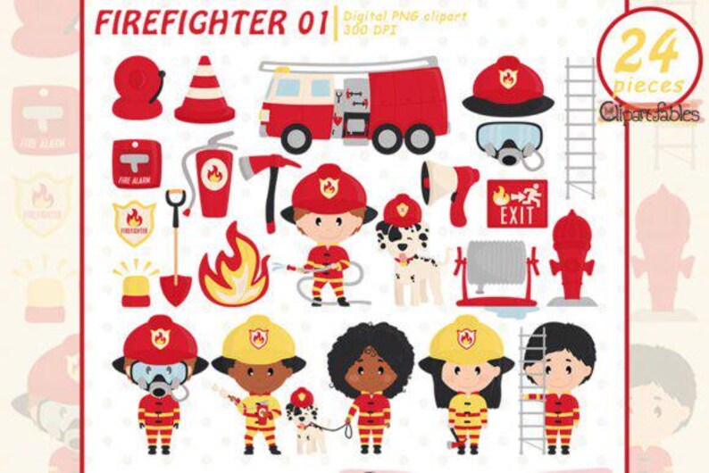 About Firefighter Clip Art, Fire Truck Design Graphic - Etsy