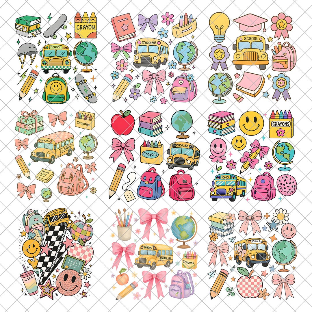 Back to School Coquette Png Bundle, School Bus Png, Books Png, Globe ...