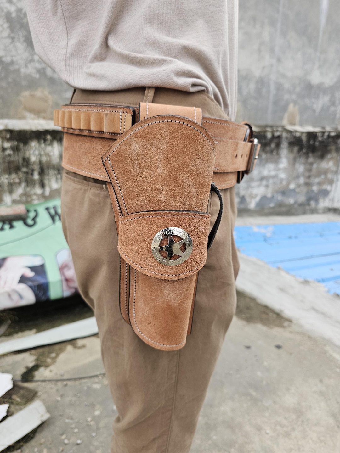 Hand Tooled Leather Western Gun Holster With Belt – Handmade Cowboy ...