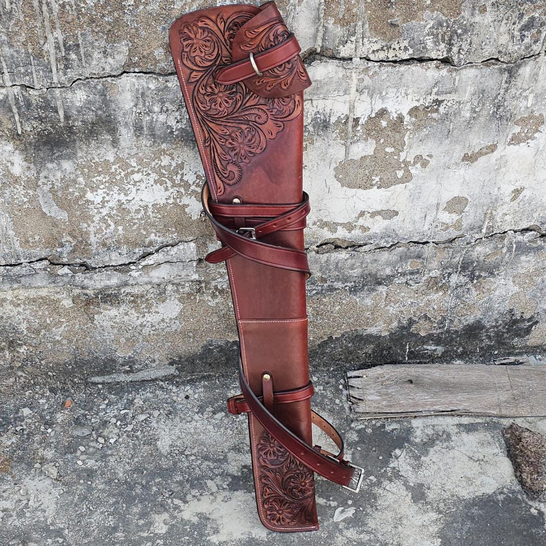 Western Leather Rifle Scabbard – Handmade Hard Buff Leather – 33” Fast ...