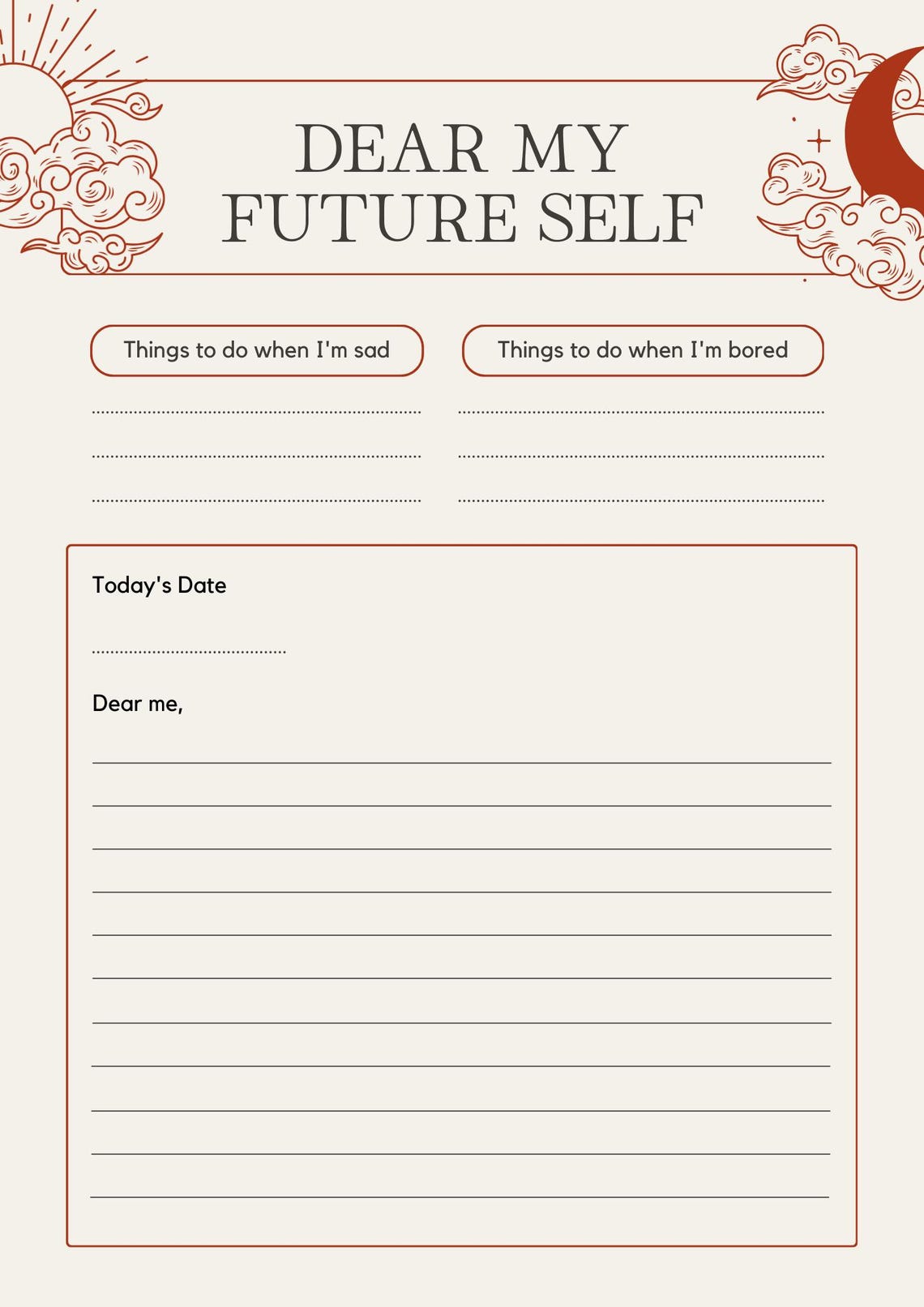 Future Self Reflection Journal: Printable Letter Template (PDF Download ...