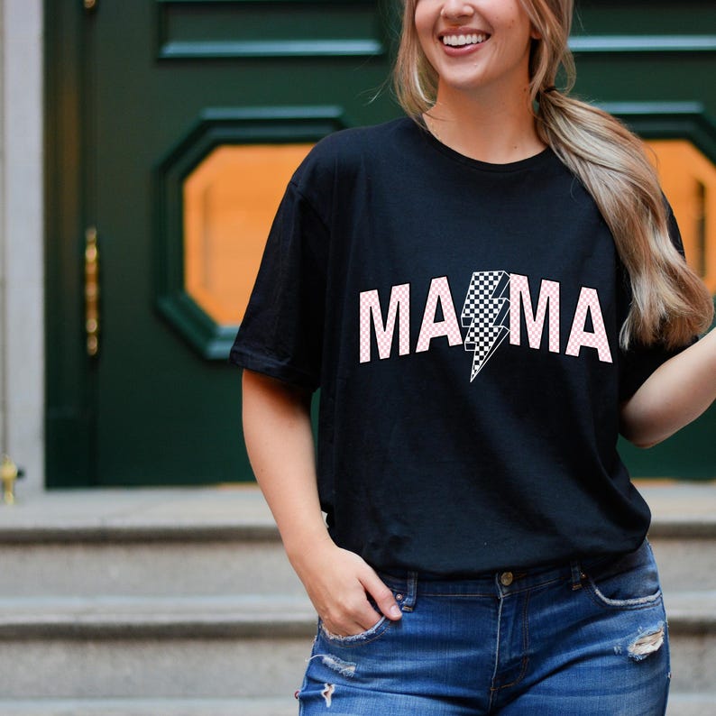 Lightning Bolt Mama Shirt |retro Checkered Comfort Colors T-shirt|cute ...