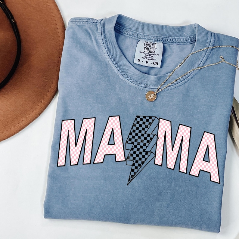 Lightning Bolt Mama Shirt |retro Checkered Comfort Colors T-shirt|cute ...