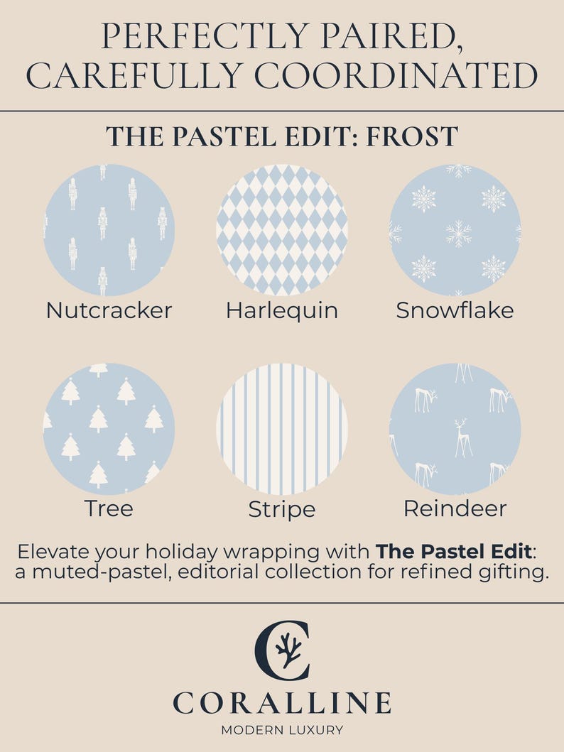 Blue Snowflake Wrapping Paper, Modern Light Frost Luxury Christmas Gift ...