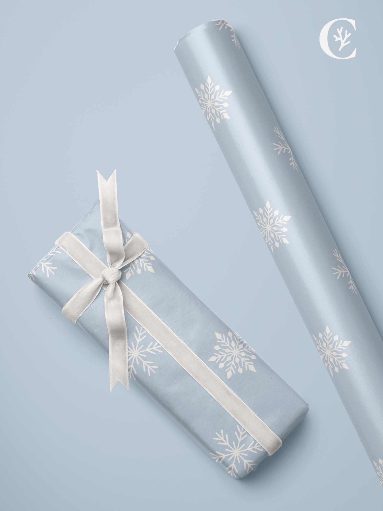 Blue Snowflake Wrapping Paper, Modern Light Frost Luxury Christmas Gift ...