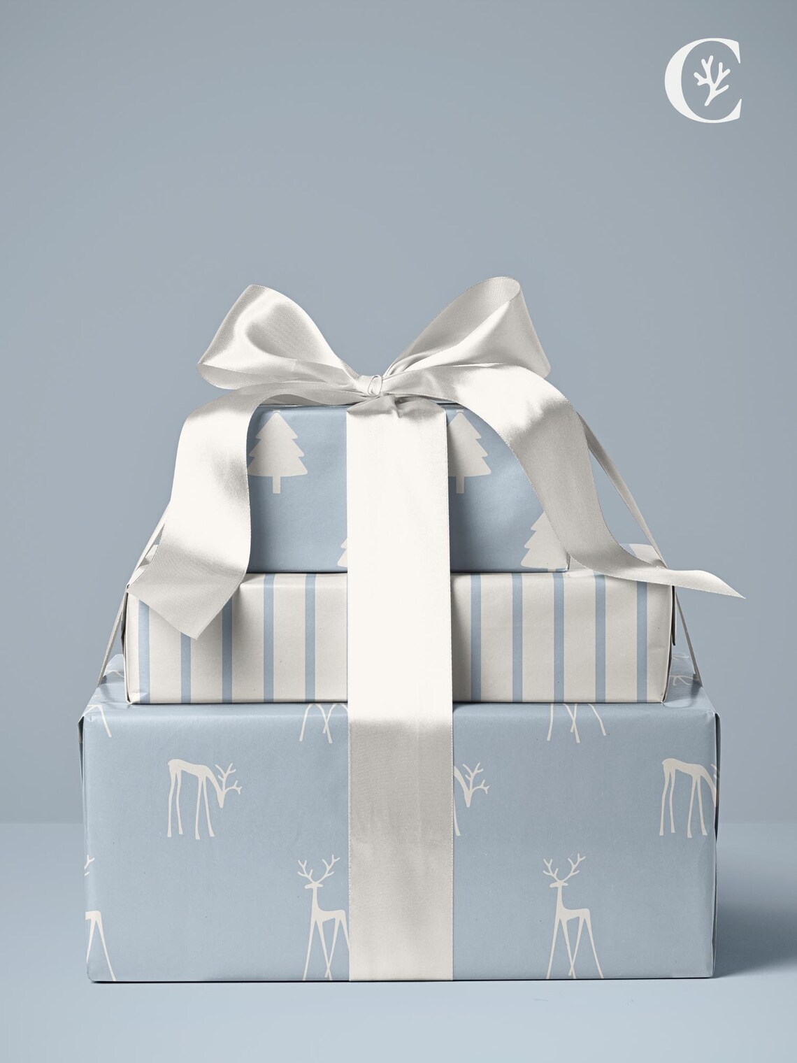 Blue Snowflake Wrapping Paper, Modern Light Frost Luxury Christmas Gift ...