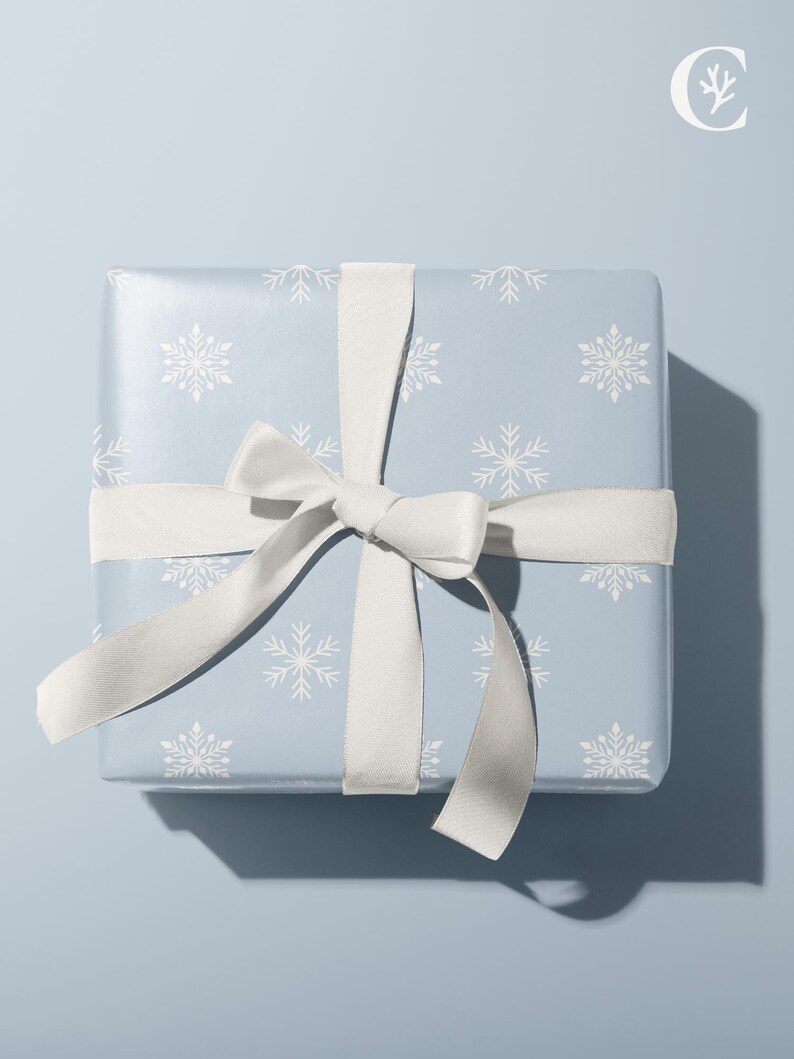 Blue Snowflake Wrapping Paper, Modern Light Frost Luxury Christmas Gift ...