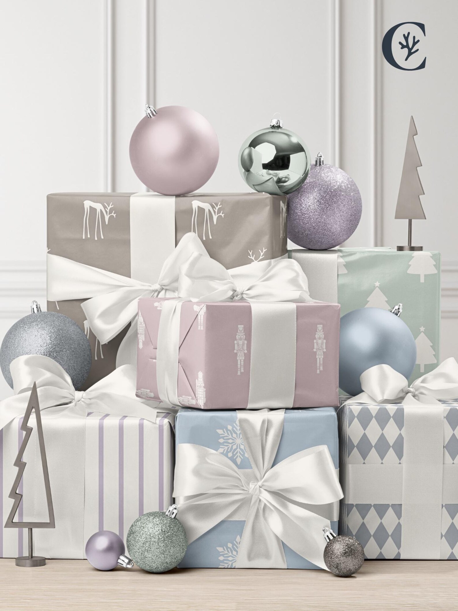 Blue Snowflake Wrapping Paper, Modern Light Frost Luxury Christmas Gift ...