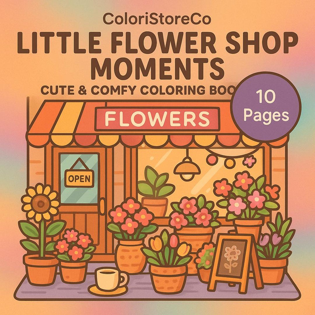 Flower Shop Coloring Book for Kids and Adults Cute Printable Pages With ...
