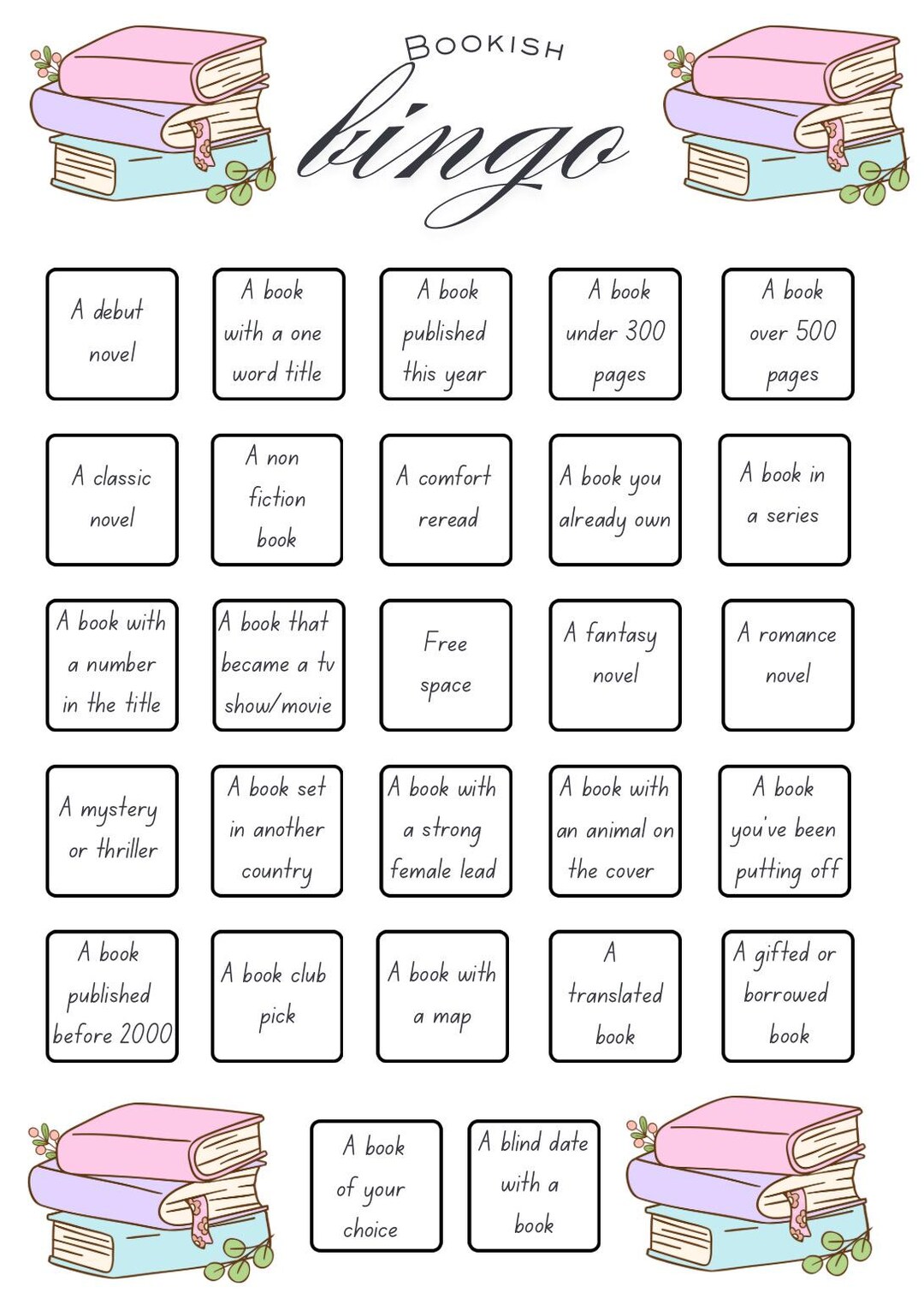 Bookish Bingo Reading Challenge: Cozy Game for Bookworms - Etsy