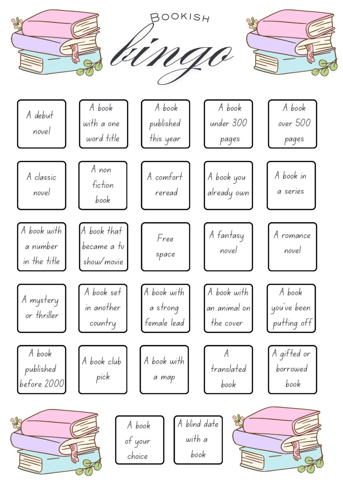 Bookish Bingo Reading Challenge: Cozy Game for Bookworms - Etsy