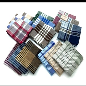 100% Cotton Plaid Handkerchiefs – Multicolored Pocket Squares (16"x16 ...