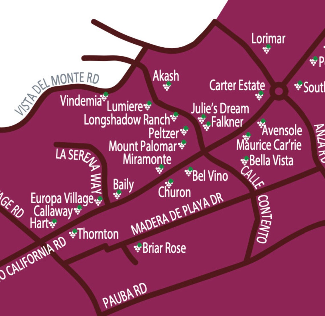 Typographic Map of Temecula Valley California With Wineries - Etsy