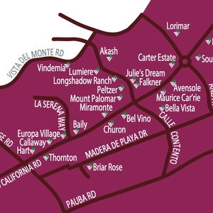 Typographic Map of Temecula Valley, California With Wineries | Wineries ...