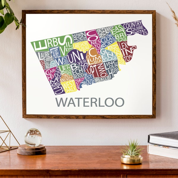 Typographic Map of Waterloo, Ontario | City Map Print | - Etsy