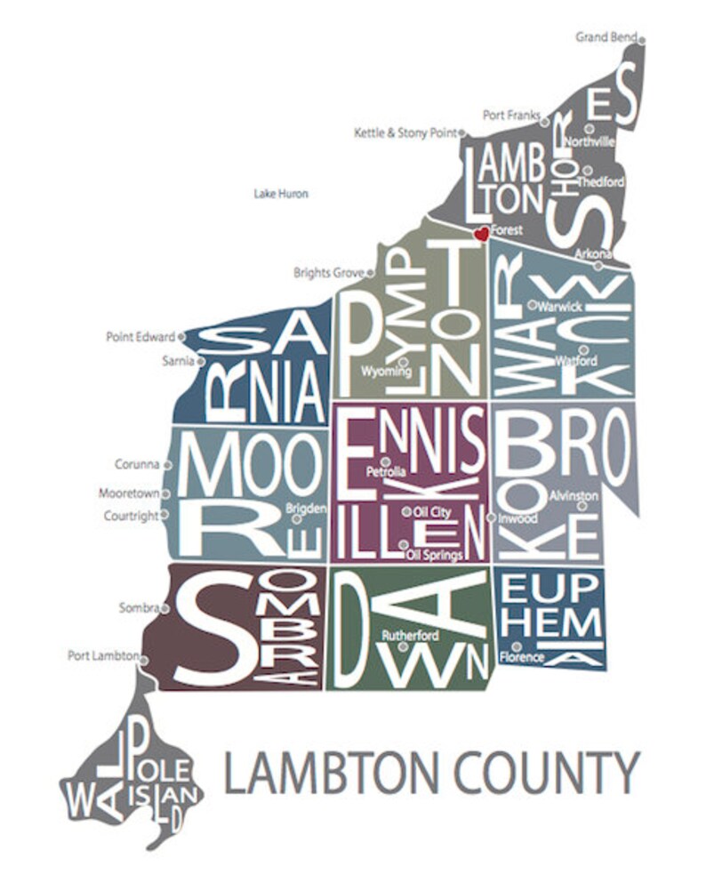 Typographic Map of Lambton County County Map Print Ontario - Etsy Typographic Map of Lambton County County Map Print Ontario - Etsy