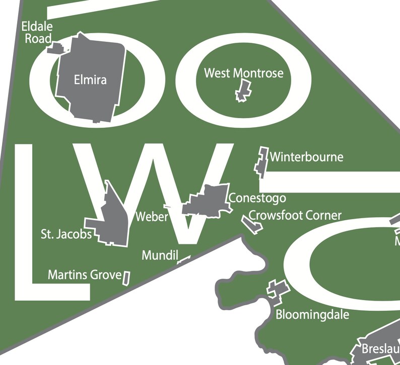 Typographic Map of Woolwich Township Region of Waterloo - Etsy