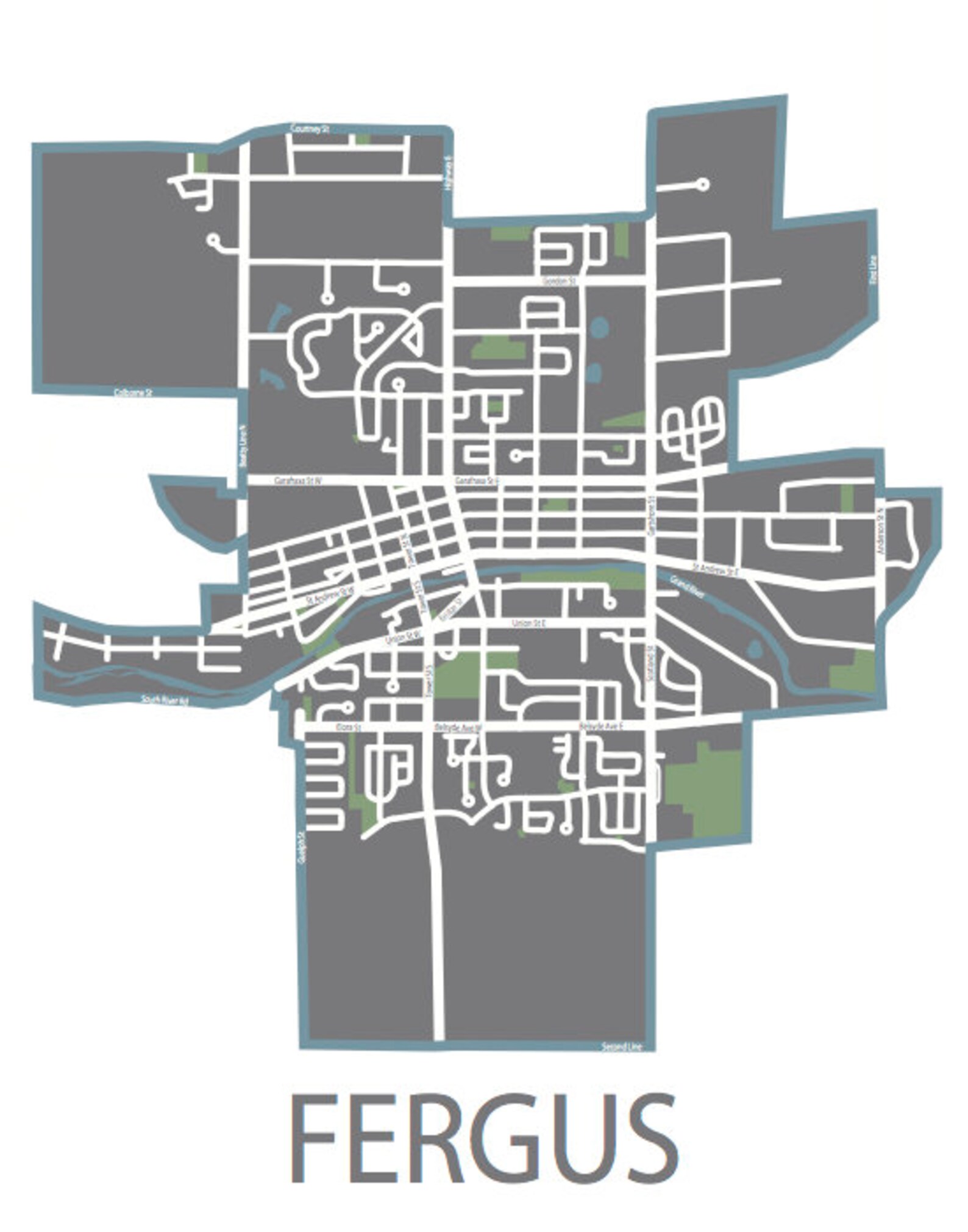 Typographic Map of Fergus Ontario City Map Print Canadian - Etsy