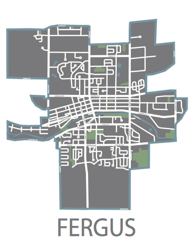 Typographic Map of Fergus Ontario City Map Print Canadian - Etsy