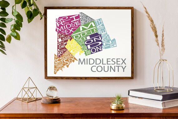 Typographic Map of Middlesex County County Map Print | Etsy