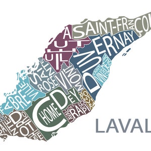 Typographic Map of Laval, Quebec | City Map Poster | Neighbourhood ...