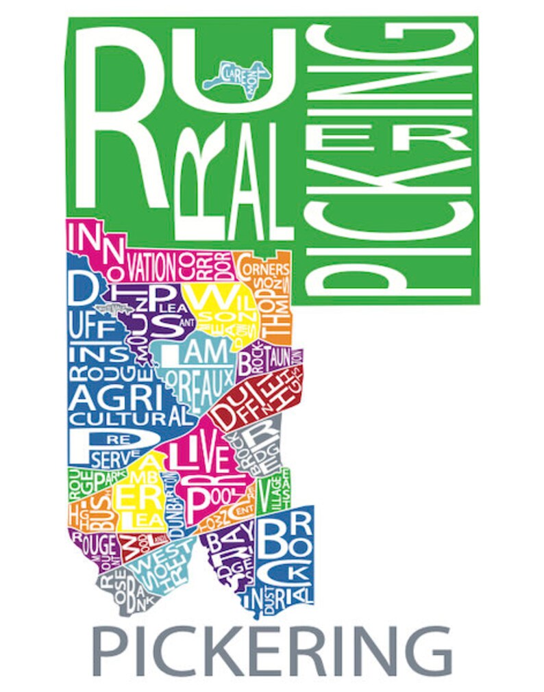 Typographic Map of Pickering, Ontario | Durham Region City Map ...