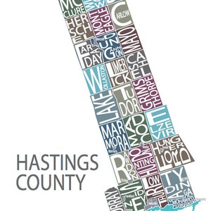 Typographic Map of Hastings County, Ontario | County Map Print ...