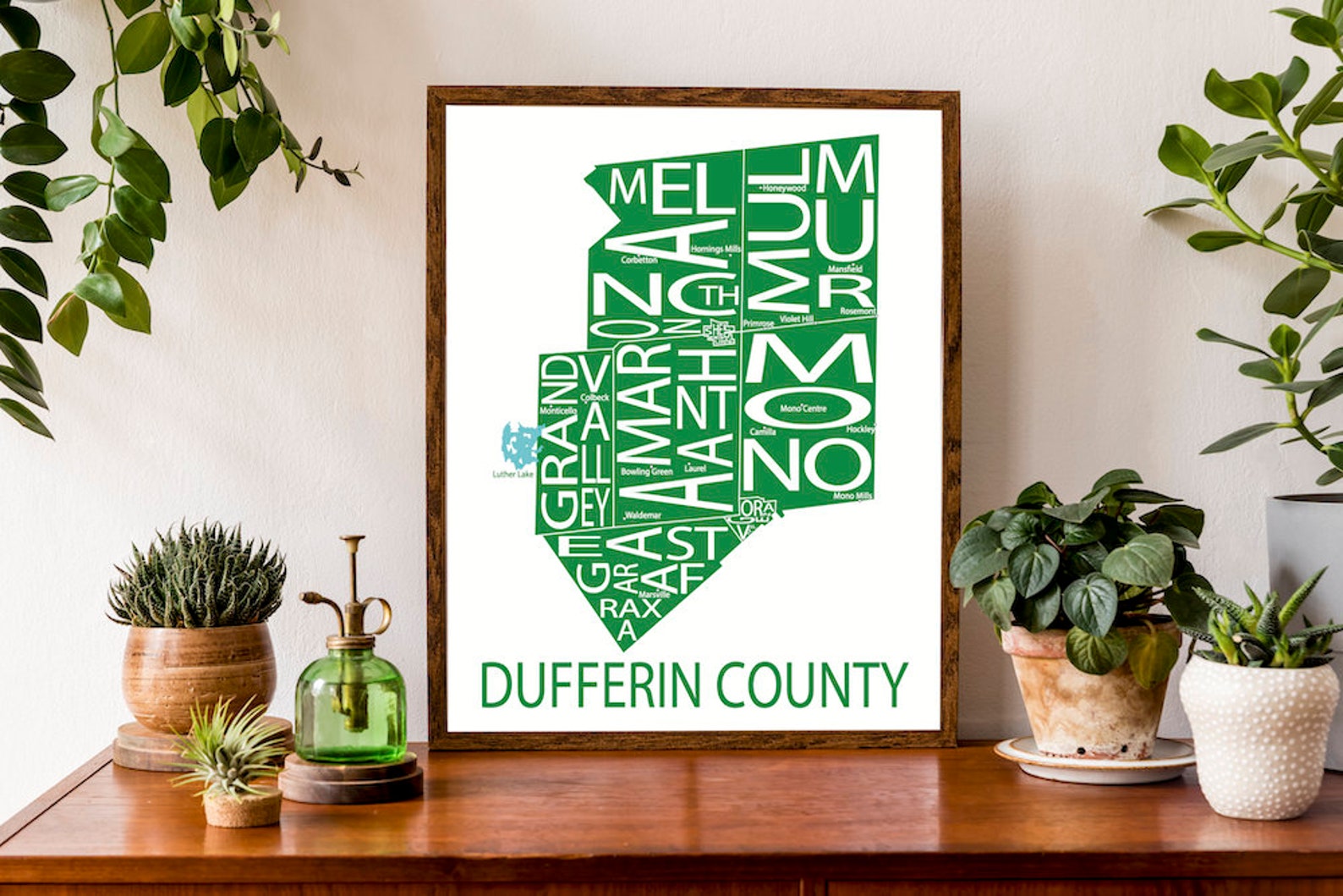 Typographic Map of Dufferin County, Ontario | County Map Print ...