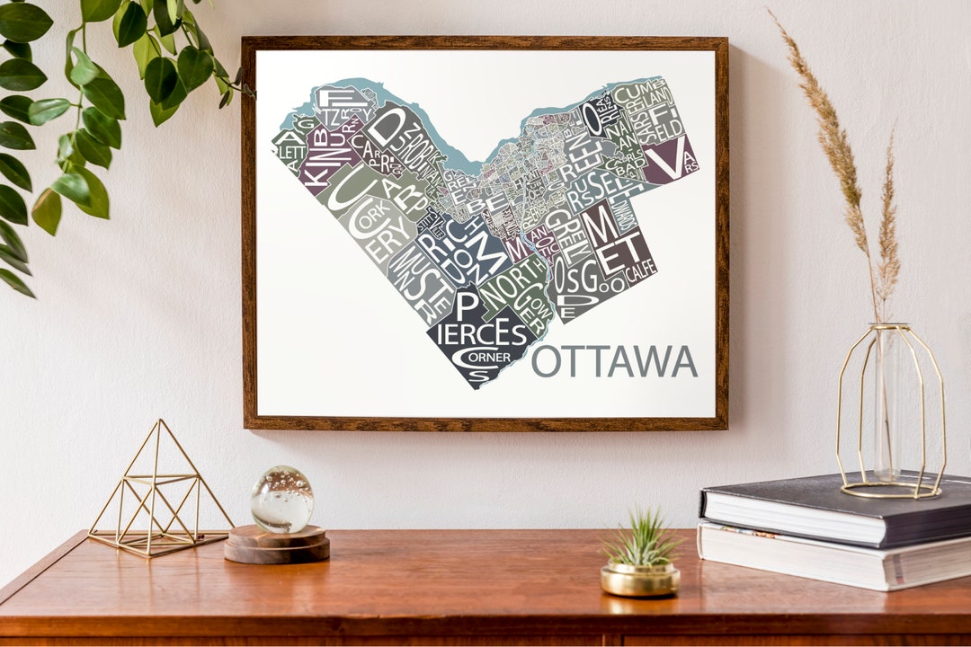 Typographic Map of Ottawa, Ontario | Neighbourhood Poster | City Map ...