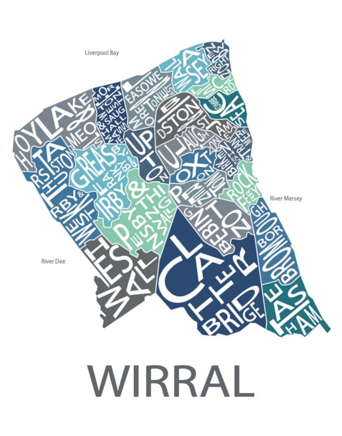 Typographic Map of Wirral England Borough of Wirral Map - Etsy