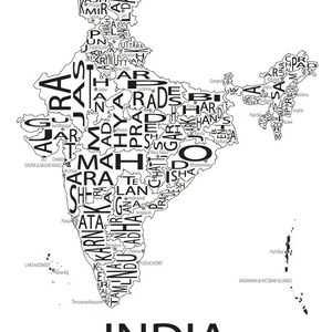 Typographic Map of India | Indian States and Union Territories ...