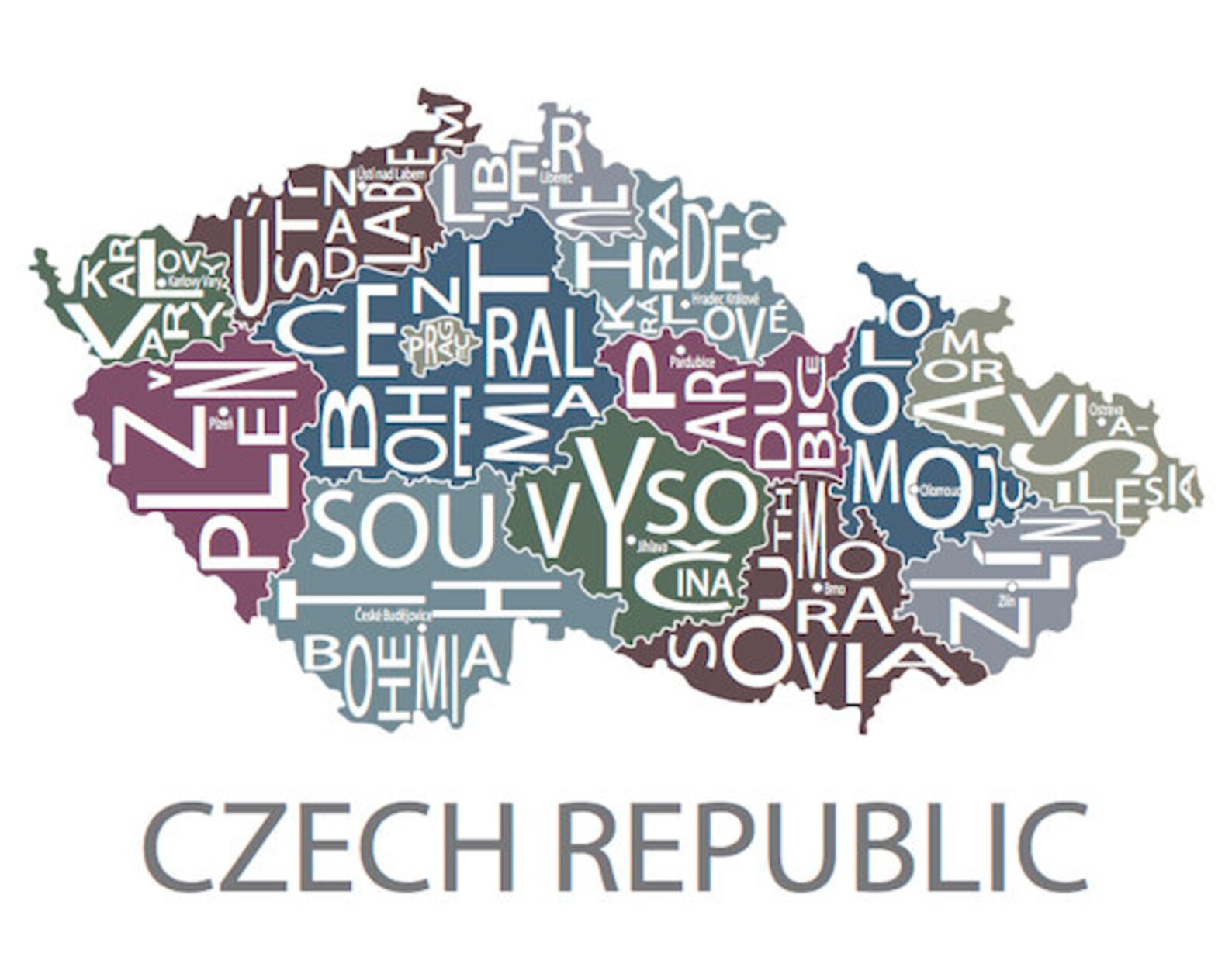 Typographic Map of the Czech Republic Czechoslovakia Map - Etsy