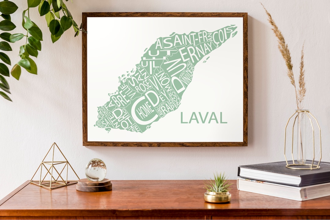 Typographic Map of Laval, Quebec | City Map Poster | Neighbourhood ...