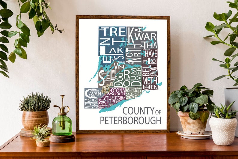 Typographic Map of Peterborough County, Ontario | County Print ...