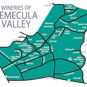 Typographic Map of Temecula Valley, California With Wineries | Wineries ...