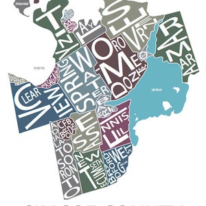 Typographic Map of Simcoe County Lake Simcoe Area Map | Etsy