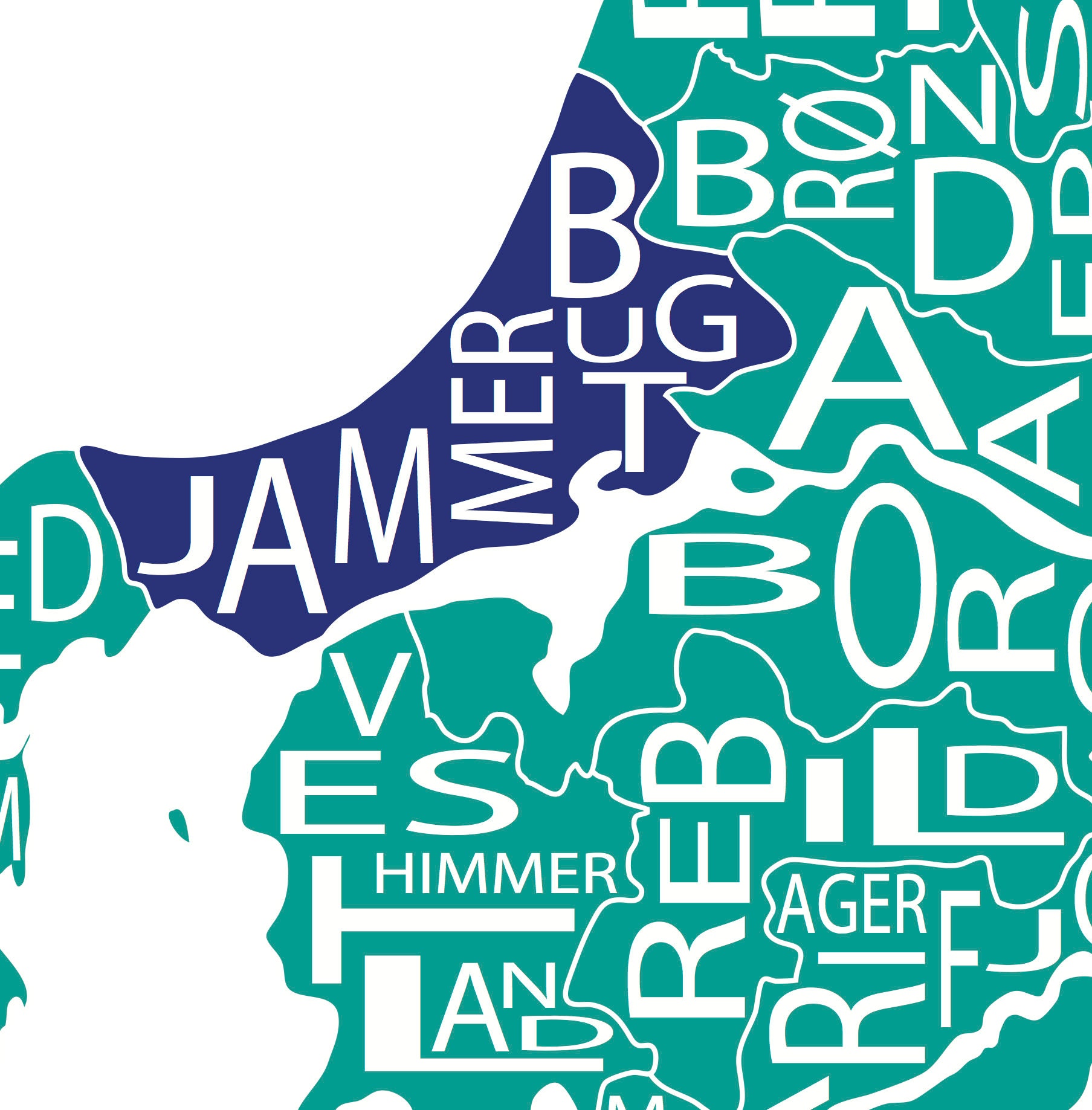 Typographic Map of Nordjylland | North Jutland Region in Denmark ...