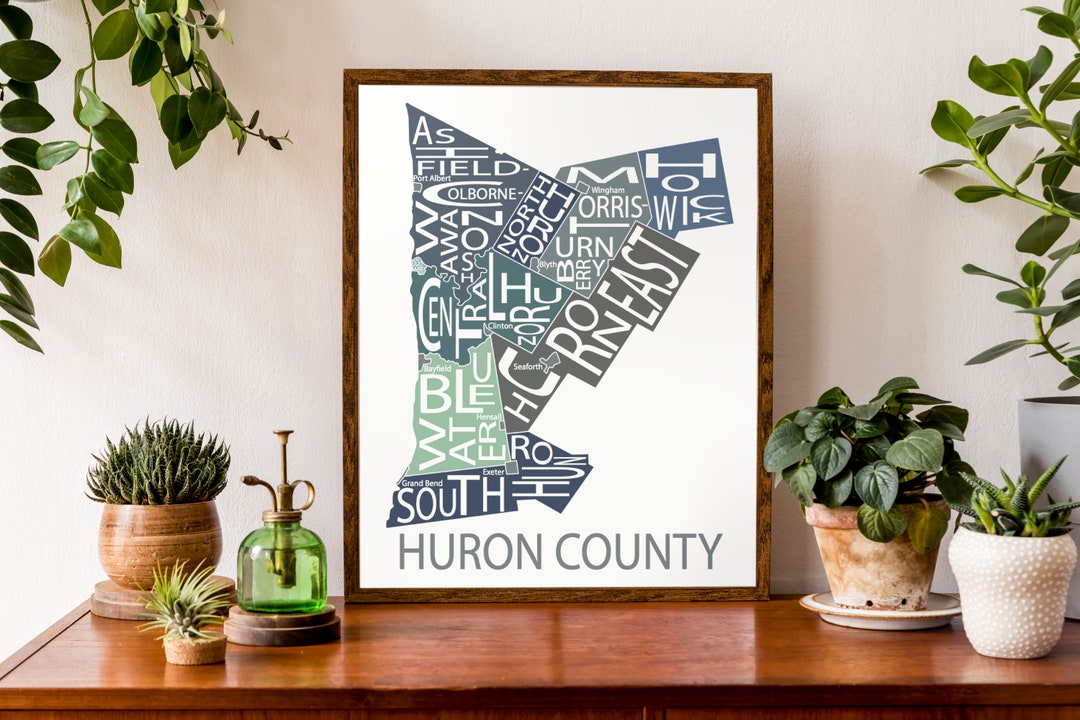 Typographic Map of Huron County Ontario County Map Print - Etsy